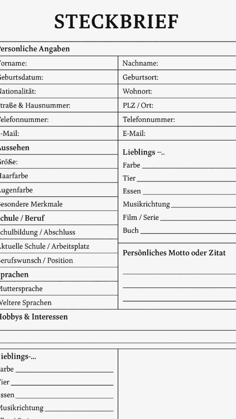 Steckbrief kreativ gestalten – Ideen, Tipps & kostenlose Vorlagen - Premiumvorlagen